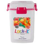 Buy Polyset Lock-It Pink Square Plastic Container 950 ml (Design/colour may vary) Online at Best ...