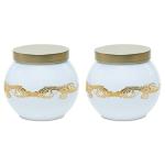 Buy Yera Golden Foil Printed White Glass Matka Jar with Lid 880 ml ...