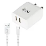 Buy EVM CH-04 Dual USB Port Travel Charger with USB Type-C Cable, White ...