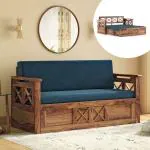 Buy Urban Ladder Bram Sofa Cum Bed (Colour : Teak, Colour : Delft Blue ...