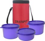Buy Granify A-602 Red Plastic Lunch Box with 3 Plastic Containers and Lunch Box Bag 1200 ml ...
