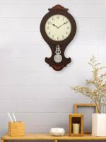 Buy eCraftIndia Decorative Wooden Dark Brown Pendulum Wall Clock Online ...