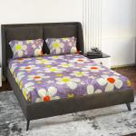 Buy LABHAM 180TC 100% Cotton FLORAL KING SIZE 254cmx224cm 1 Bedsheet & 2 Pillow Covers Purple ...