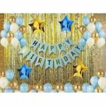 Buy Acril Blue Hbd Banner+4 Star Blue Gold+2Curtian Gold+30 Pcs Balloon ...