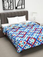 Buy Divine Casa Sky Blue & Orange Microfiber Polyester Double ...