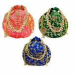 Buy HC The CRAFTS Silk Batwa Bag Combo For Women's Blue,Pink and Green ...
