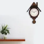 Buy eCraftIndia Brown Wooden Hut- Shaped Vertical Analog Pendulum Wall ...
