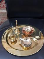 Buy Brass OM Puja Thali Set WithCopper Kamal Patta Religious Spritual ...