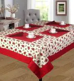 Buy SHADES OF LIFE Red Floral Cotton 4 Seater Dining Table Cover (54 x ...