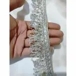 Buy LACESNMORE Silver lace Kiran Crush Frill lace for dupattas, Bridal Lehenga, Fancy Border ...