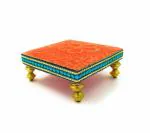 Buy Shinde Exports Orange Wooden Meenakari Chowki Bajot Choki Chaurang ...