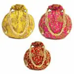 Buy HC The CRAFTS Silk Batwa Bag Combo For Women's Yellow,Pink and ...