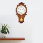 Buy eCraftIndia White Round Dial Wooden Brown Pendulum Wall Clock ...