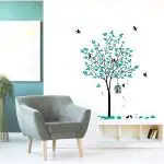 Buy Decal O Decal Blue Tree With Birds Cage And Nest Self Adhesive ...