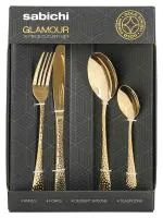 Buy Sabichi Hammered Stainless Steel Gold Set of 16 Pieces Cutlery Set ...