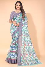 Buy SIYA SILK STUDIO Women Digital Printed Linen Saree With Blouse ...