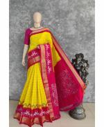 Buy Vikas Handlooms Pochampally ikat pattu silk small kaddi border ...