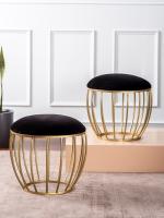 Buy Nestroots Classic Velvet Cage Metallic Stool in Black Color Set of ...