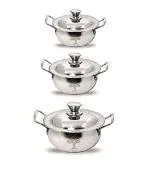 Buy Nirvika Stainless Steel Handi Set With Lid of 750, 1100 and 1600 ml ...