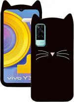 Buy Indiacase Vivo Y31 Black Slim Silicone, Rubber Cat Design, Wireless Charging Compatible ...