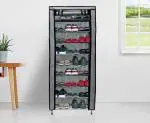 Buy POWEREST Foldable Metal Shoe Rack, Zip Cover with Side Pocket (9 ...
