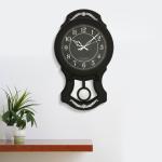 Buy eCraftIndia Round Black Dial Black Pendulum Plastic Wall Clock ...