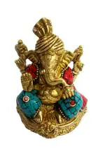 Buy Aesthetic Decors Brass Turban Ganesha Idol with Stone Work (Multi ...