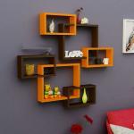 Buy Belief Wood Orange, Brown Wood Intersecting Wall Shelves Cube Shelf ...