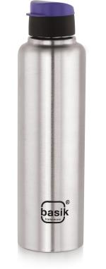 Buy Basik Purple Steel Single Wall Water Bottle With Flip Cap, 930 Ml ...