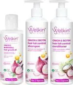 Buy Welkin SKIN CARE Organic Onion Bhringraj Biotin Shampoo ,Conditioner and Hair Oil(pack of 3 ...