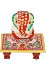 Buy Craftoholics Lord Ganesh Marble Pooja Mooshak Chowki, 10 x 10 x 10 ...