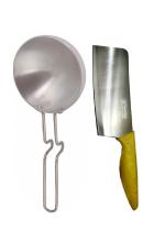 Buy Urban Buy Aluminium Tadka Pan With Wooden Handle Meat Chapper and ...