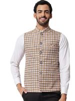 Buy Vastraa Fusion Mens Ethnic Block Check Cotton Nehru Jacket(Grey L ...