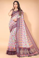 Buy SIYA SILK STUDIO Women Digital Printed Linen Saree With Blouse ...