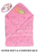 Buy MOM CARES Pink Cotton Baby Wrapper with Hood 30 inch x 30 inch ...