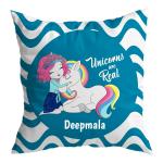 Buy Ashvah Blue Satin Deepmala Name Unicorn Cushion Cover With Filler ...