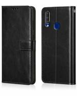 Buy Malvi Gold Vivo U10 Black Artificial Leather Flip Cover Online at ...