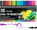 Buy Corslet 24 Colors Dual Tip Colored Brush Pens Art Marker Set Fine ...