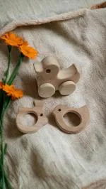 Buy Neemtoys Handmade Neem Wooden Wheel Toy & Teethers - Duck, Dove & Rabbit Shapes / Wooden ...