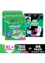 Buy Whisper Combo of Ultra Clean and Bindazz Nights XL+ for Women Sanitary Pad (Pack of 144 ...