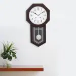 Buy eCraftIndia White Dial Octangle Brown Wooden Pendulum Wall Clock ...