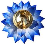 Buy Heaven Decor Iron and Brass Kamal Ptta Blue color Akhand diya size ...