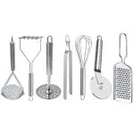 Buy Oc9 Stainless Steel (Pack of 3) Potato Masher & Roti Chimta & Whisk ...