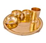 Pure Brass Thali Set | Dinner Set | 5 Pieces (Embossed Flower Eatching ...