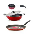 Buy Navrang Red Aluminium Non-Stick Cookware Set with Steel Lid 3 pcs ...