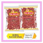 SURYA RED CHILLI (LAL MIRCHI) WHOLE WITH STEM 200G (Pack of 2; 200g ...