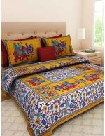 Buy Batham HandloomYellowCottonDoubleBedsheetWith2PillowCovers Online ...