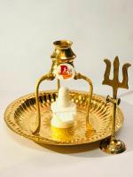 Buy DARIDRA BHANJAN - White Shivling Brass Stand Tripai Loti Brass ...
