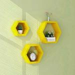 Buy Belief Wood Yellow Wood Wall Mount Hexagonal Wall Shelf (Set Of 3 ...
