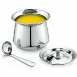 Buy GALOOF Steel Oil & Ghee Pot Container with Lid & Spoon, Baby Handi ...